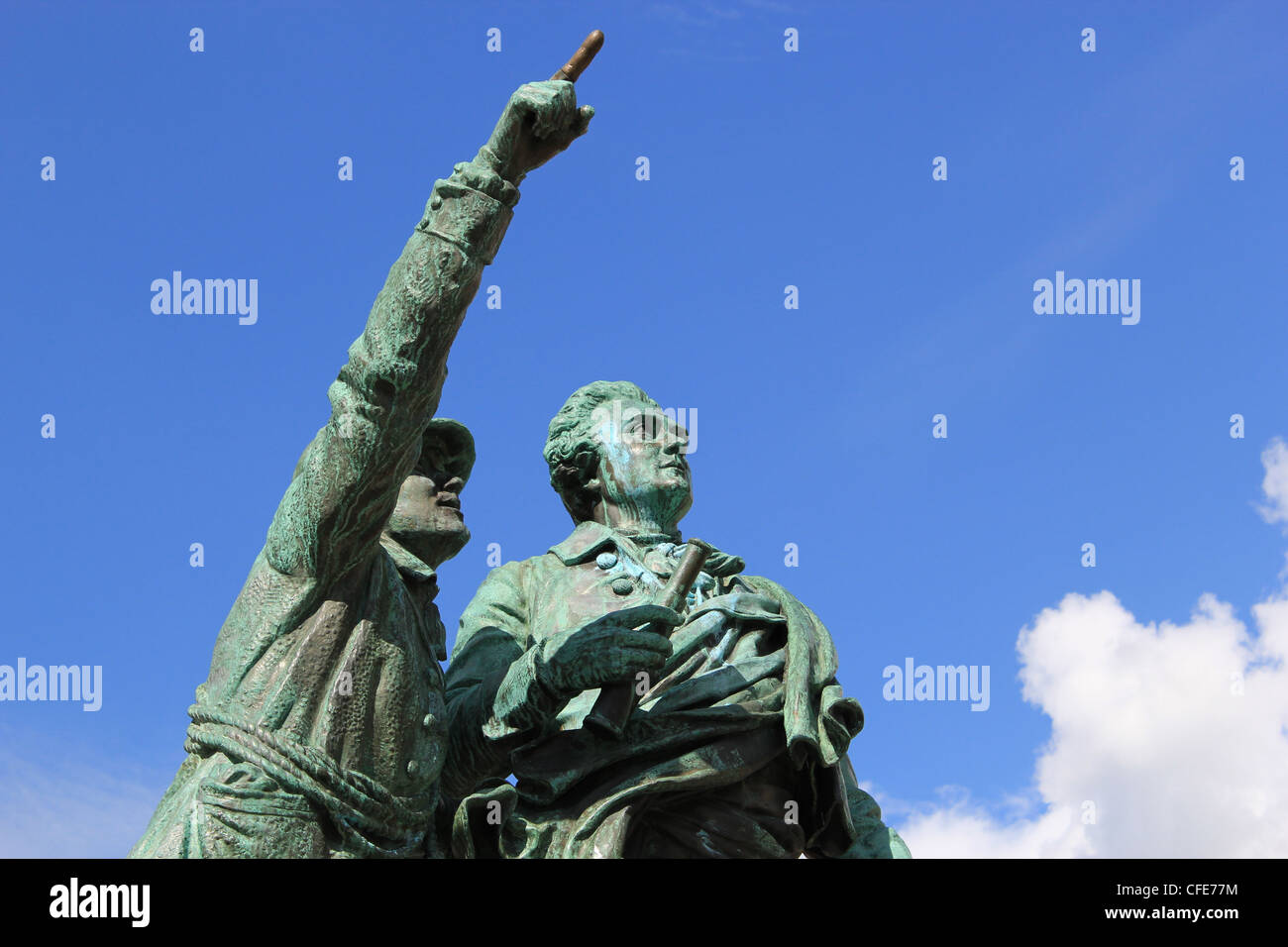 Statue of the guide Jacques Balmat showing the Mont-Blanc to Horace ...