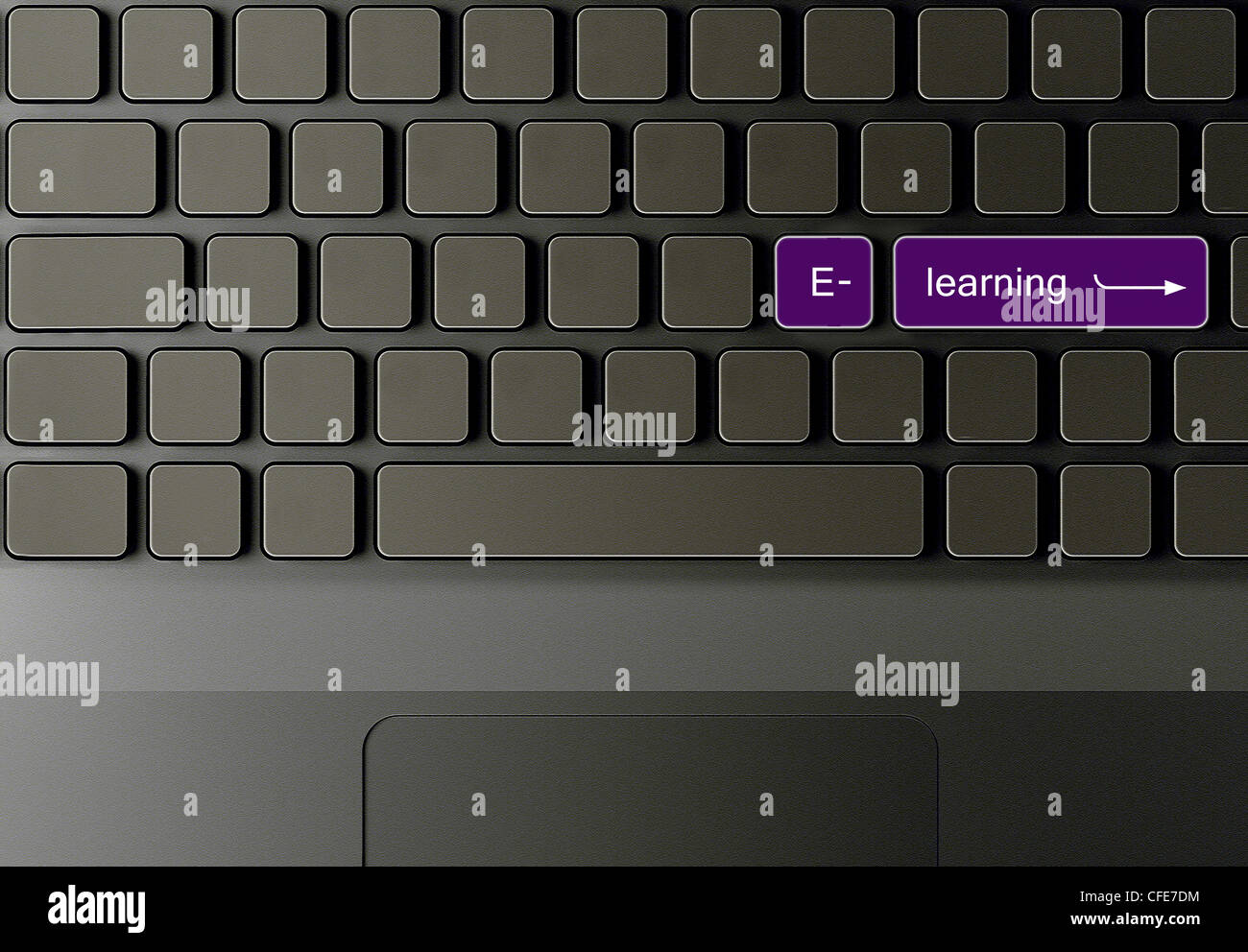 Keyboard with Purble elearning button, education creative concept Stock ...