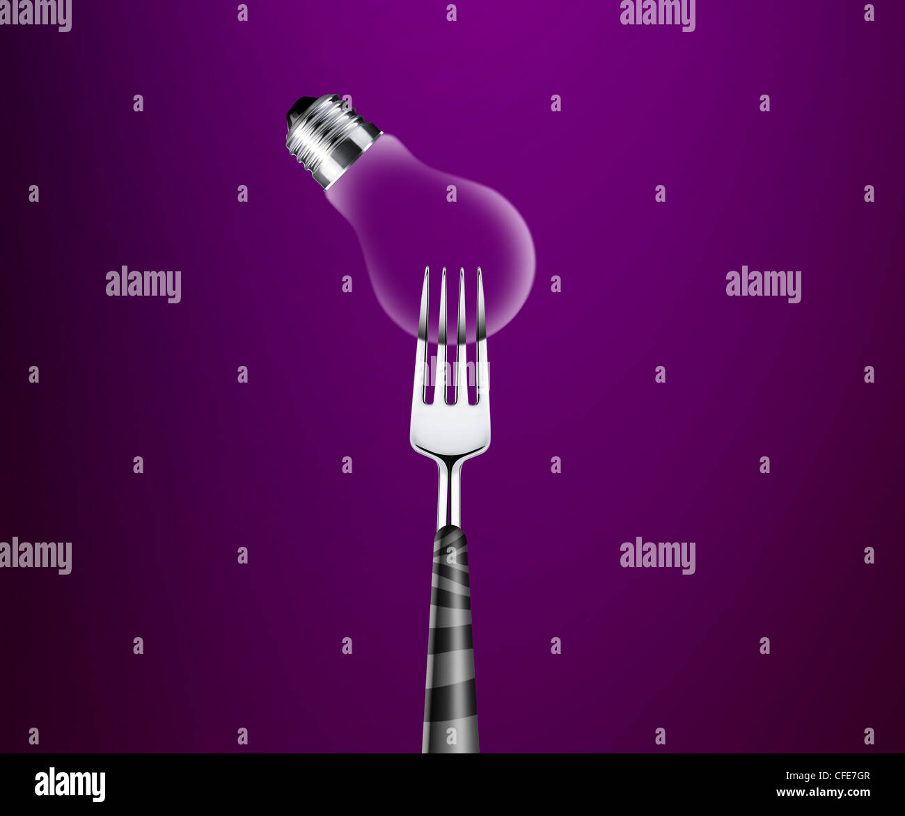 Forks around light bulb, on green background Stock Photo - Alamy