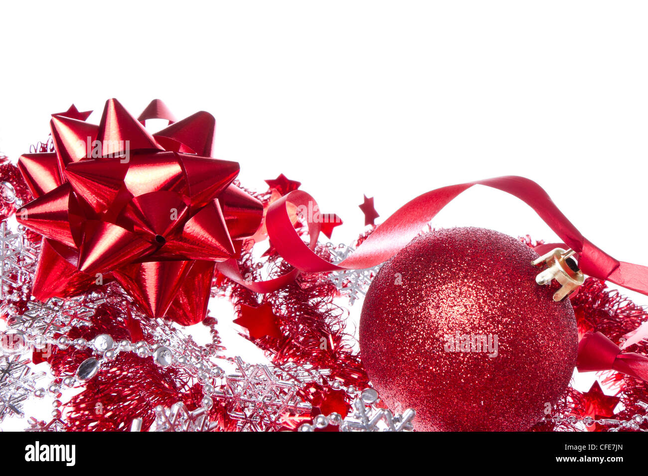 ball with ribbon and tinsel isolated on white background Stock Photo ...
