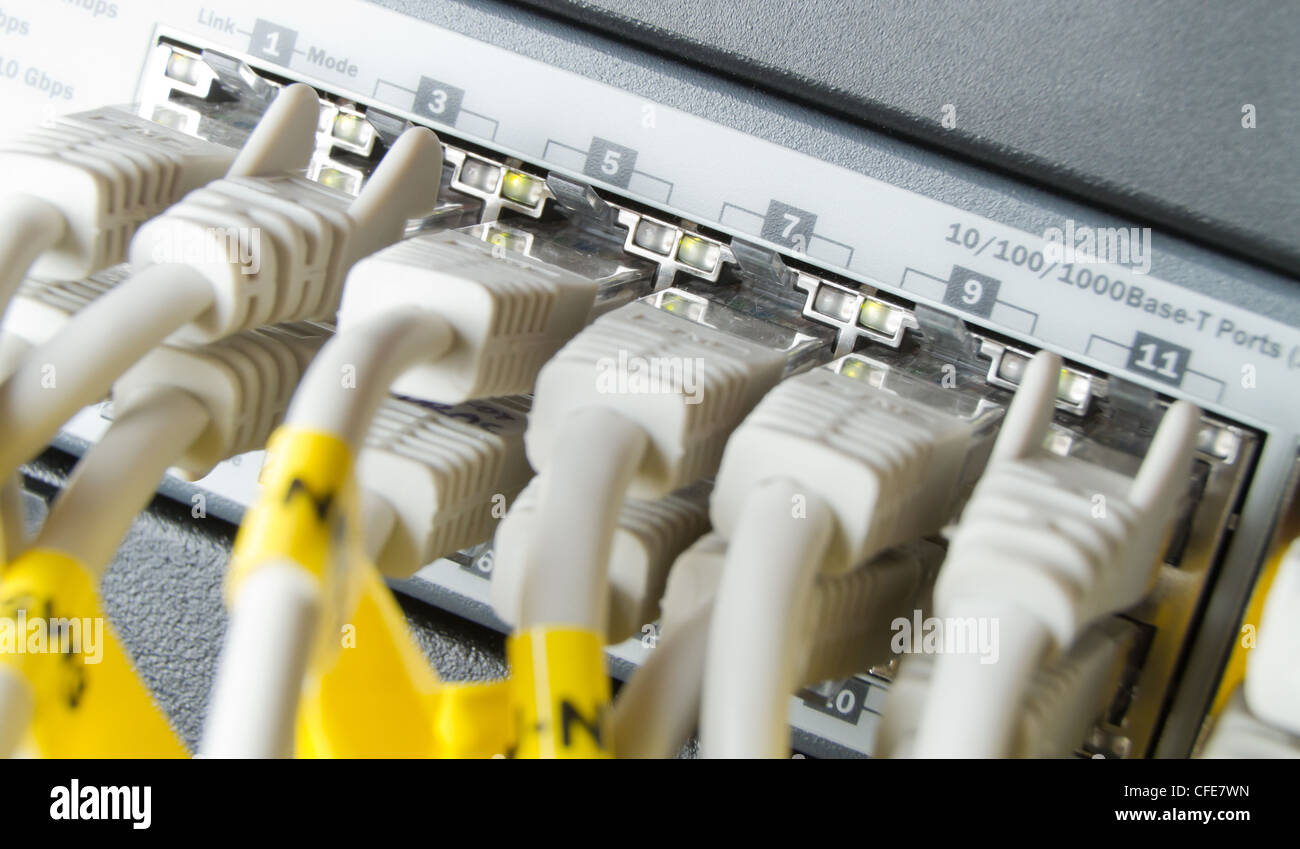 network cables connected to hub Stock Photo - Alamy