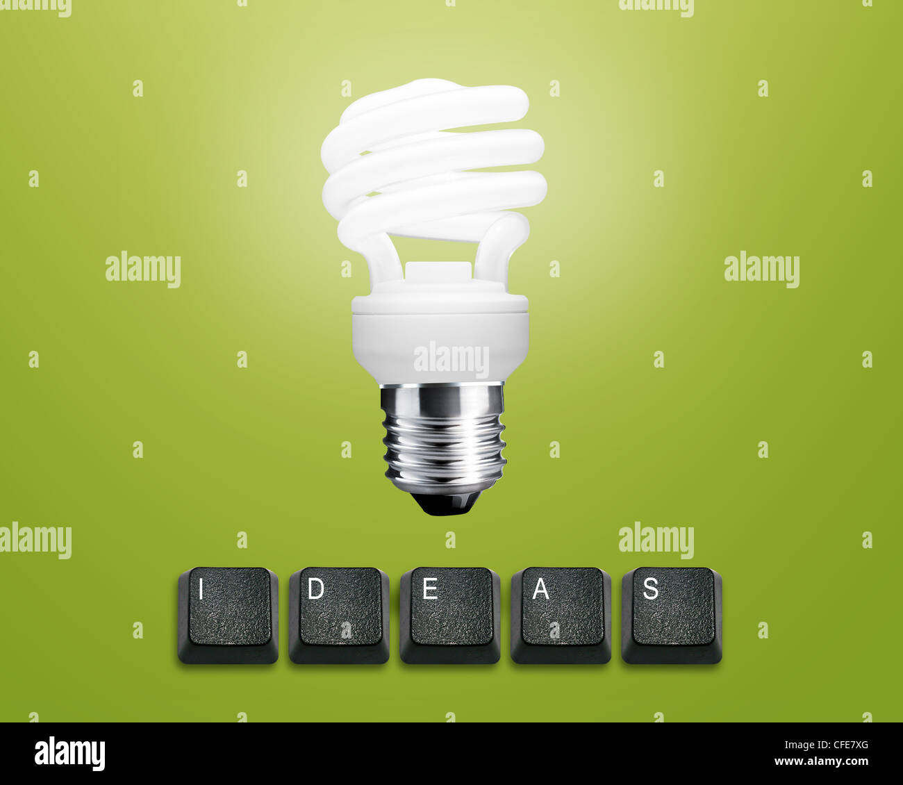 Light Bulb and keyboard buttonswith ideas word Stock Photo - Alamy
