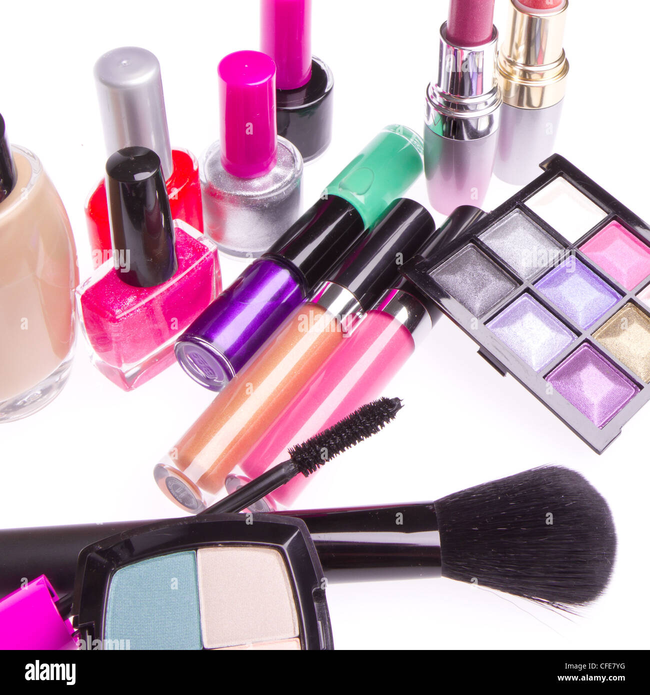 set of makeup products isolated on white background Stock Photo - Alamy