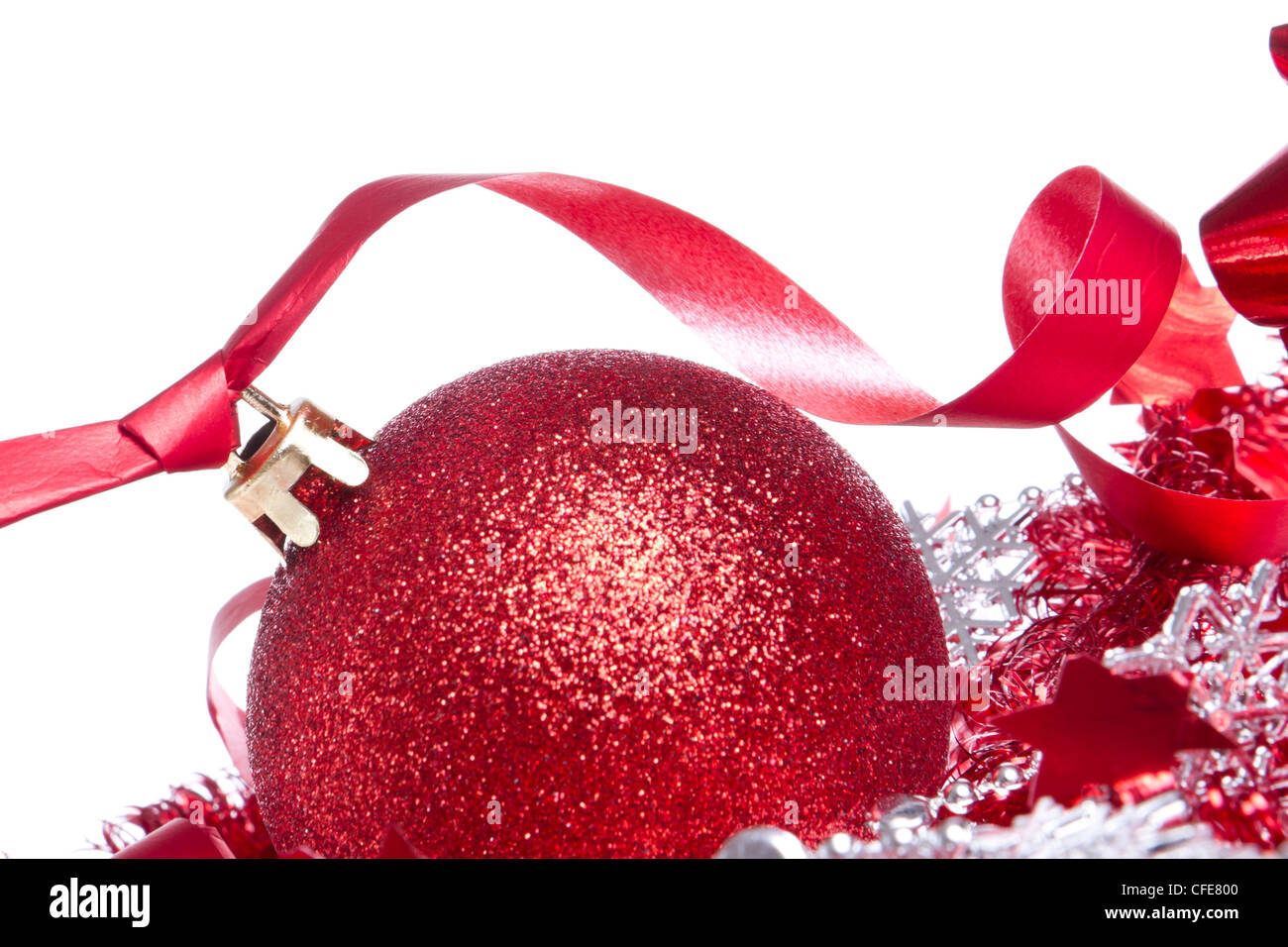ball with ribbon and tinsel isolated on white background Stock Photo ...