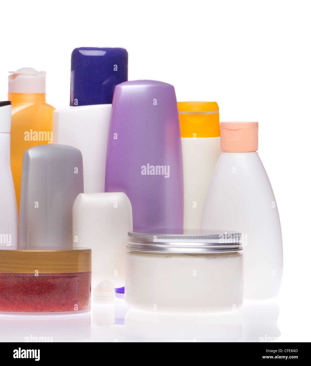 set of cosmetic bottles isolated on white background Stock Photo - Alamy