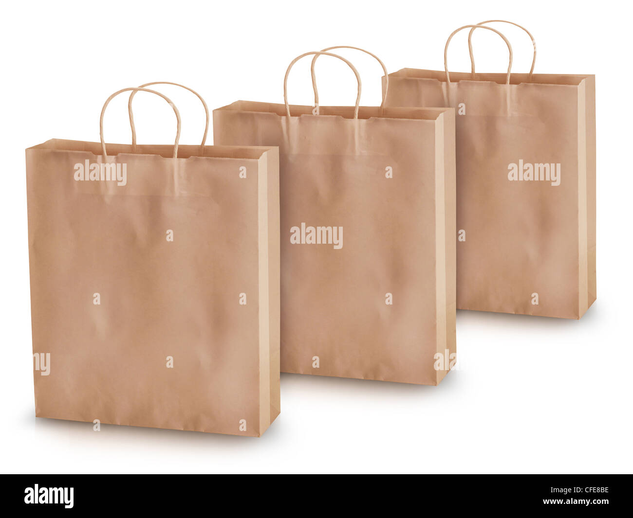 Empty paper shopping bags on a white background Stock Photo - Alamy