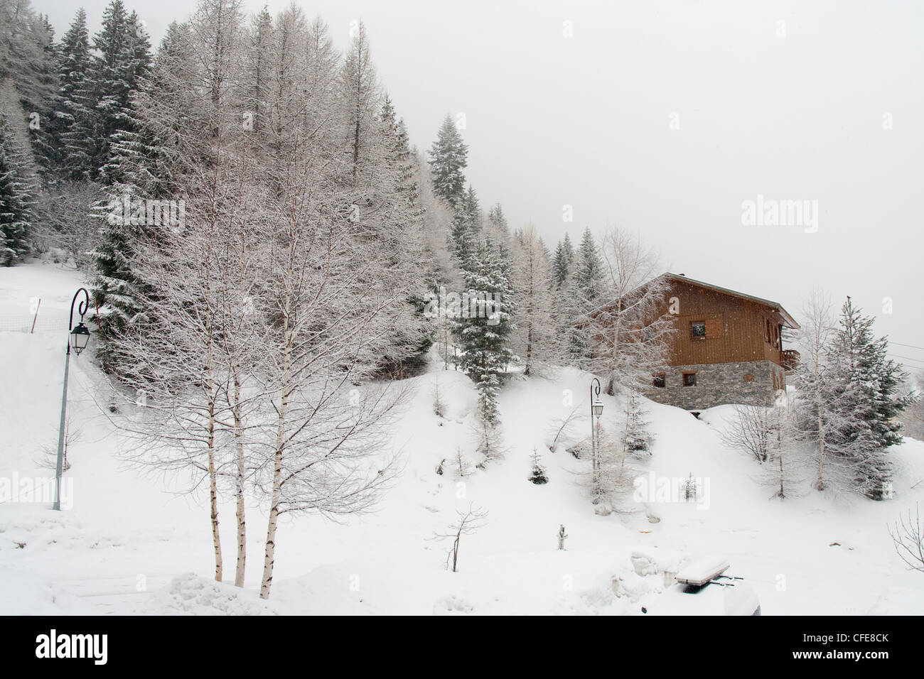 French Alps a chalet in the snow, Valfrejus France Stock Photo - Alamy