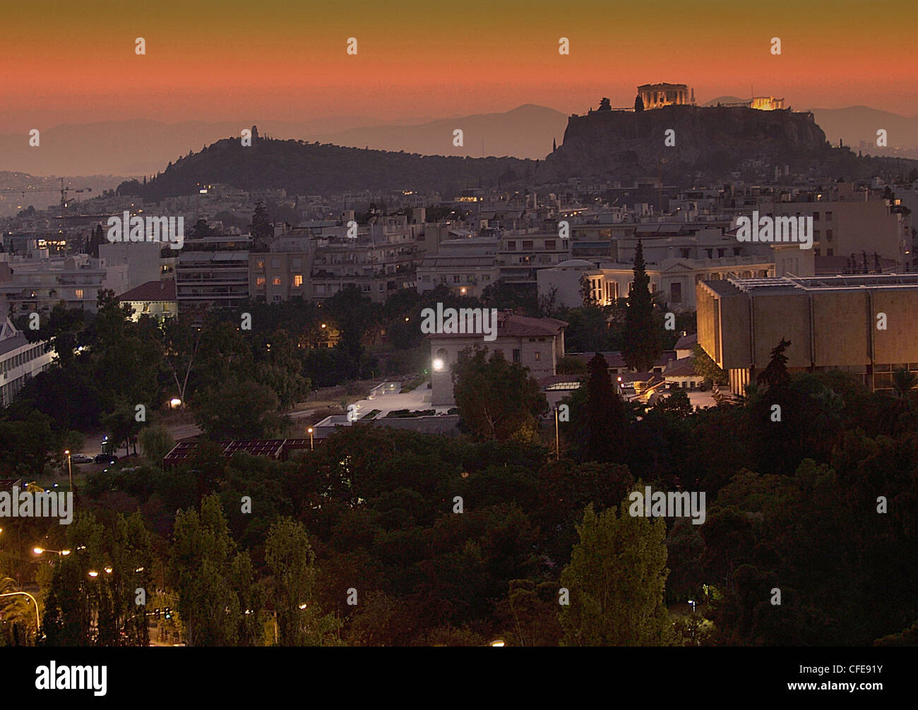GREECE Athens - The Acropolis and Filopappou Hill at sunset Stock Photo - Alamy