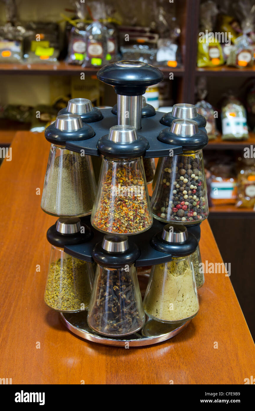 Different spices on the counter of market Stock Photo - Alamy