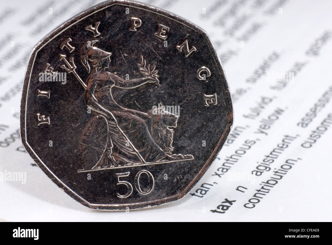 Generic image of 50 pence piece and a Thesaurus entry for the word Tax ...