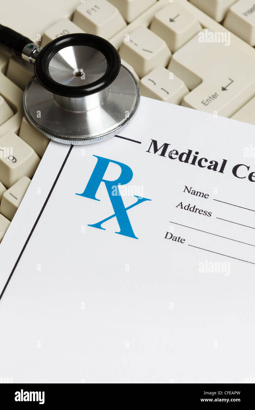Computer Keyboard and Prescription, concept for Healthcare And Medicine ...