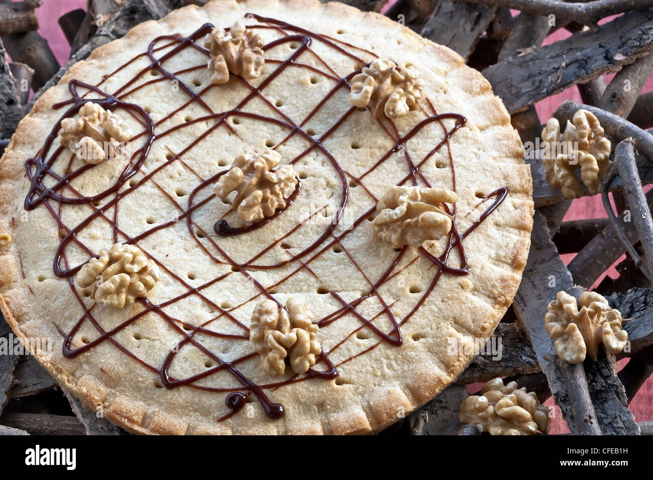 Engadine nut tart - pastry with caramel and walnuts Stock Photo - Alamy
