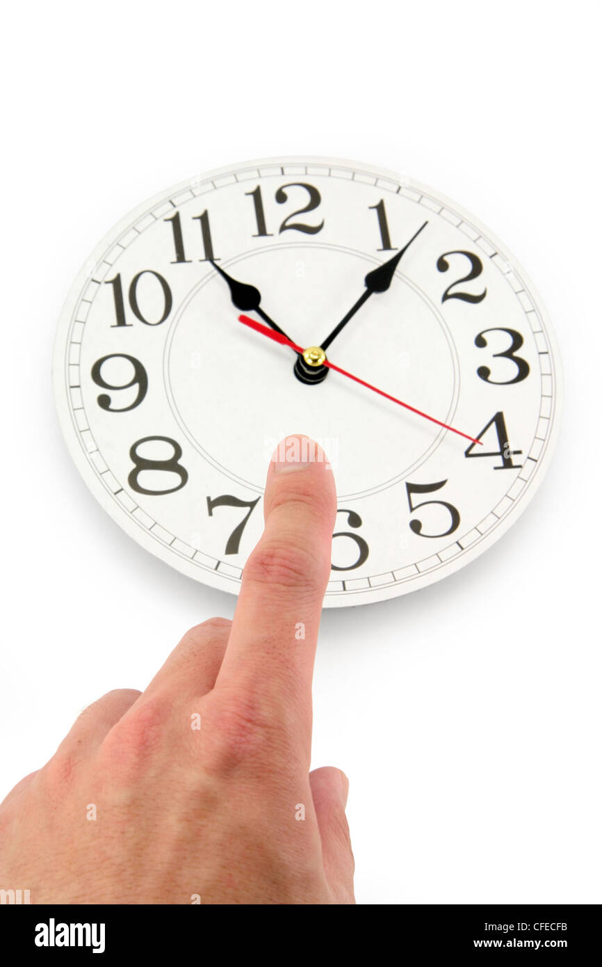 hand and clock with white background, concept of time control Stock ...