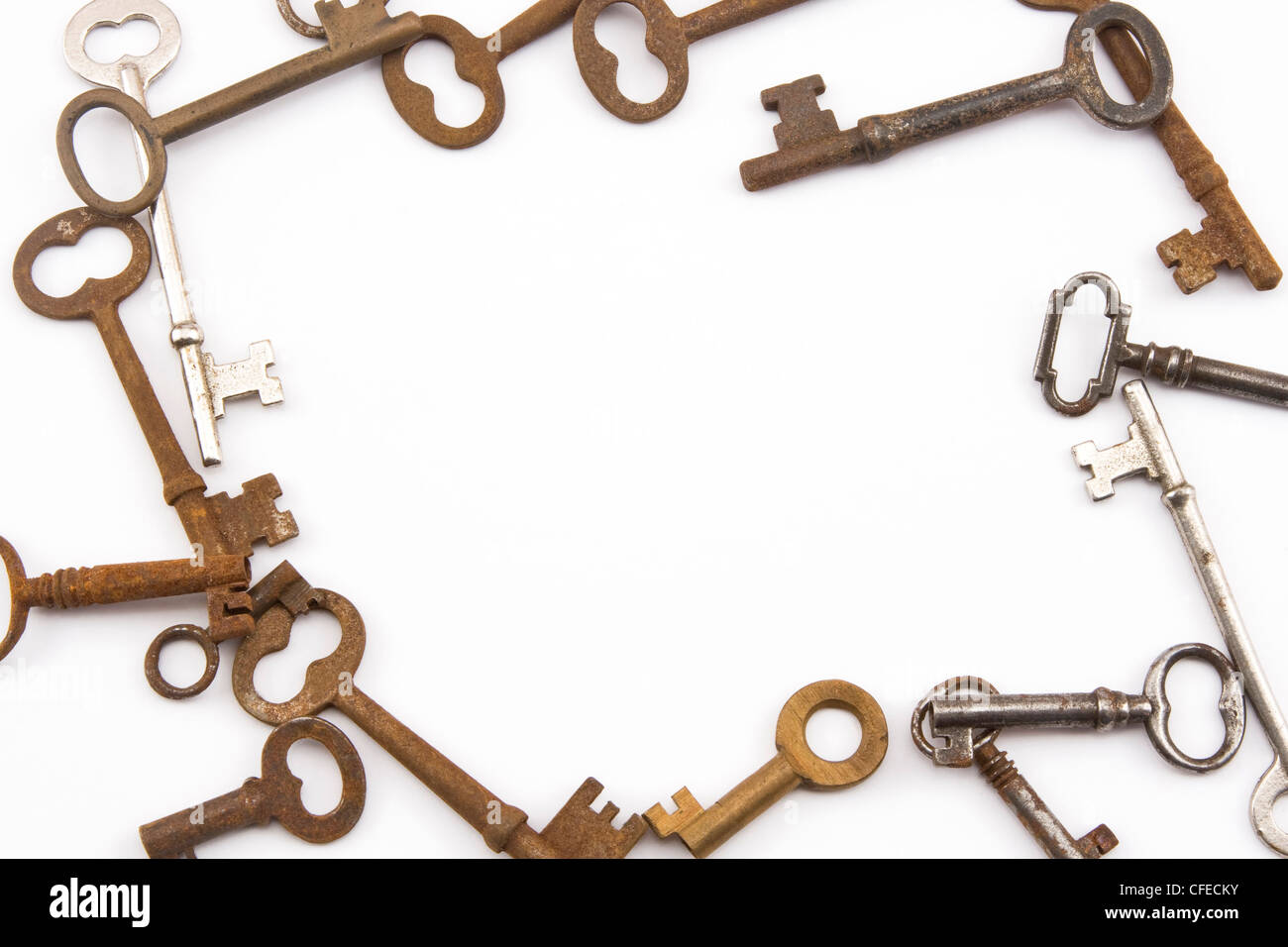 Border of old skeleton keys on white background Stock Photo - Alamy