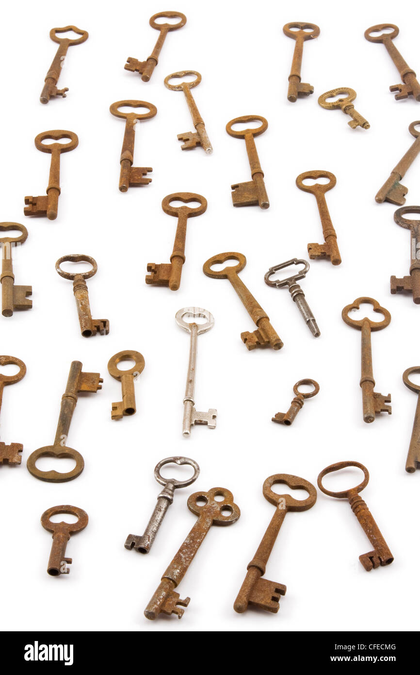 Skeleton keys on white background Stock Photo - Alamy
