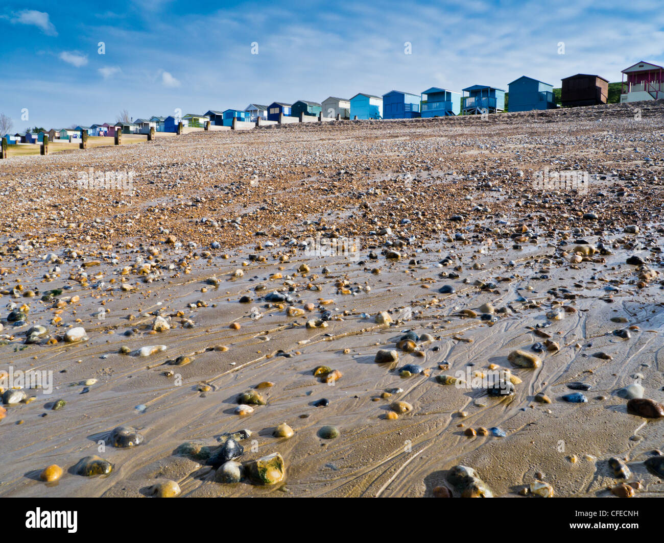 Beach huts from a low perspective Stock Photo - Alamy