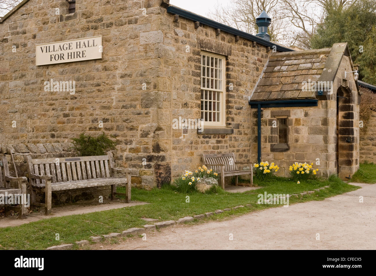 Leathley village hall exterior - single storey stone building with ...