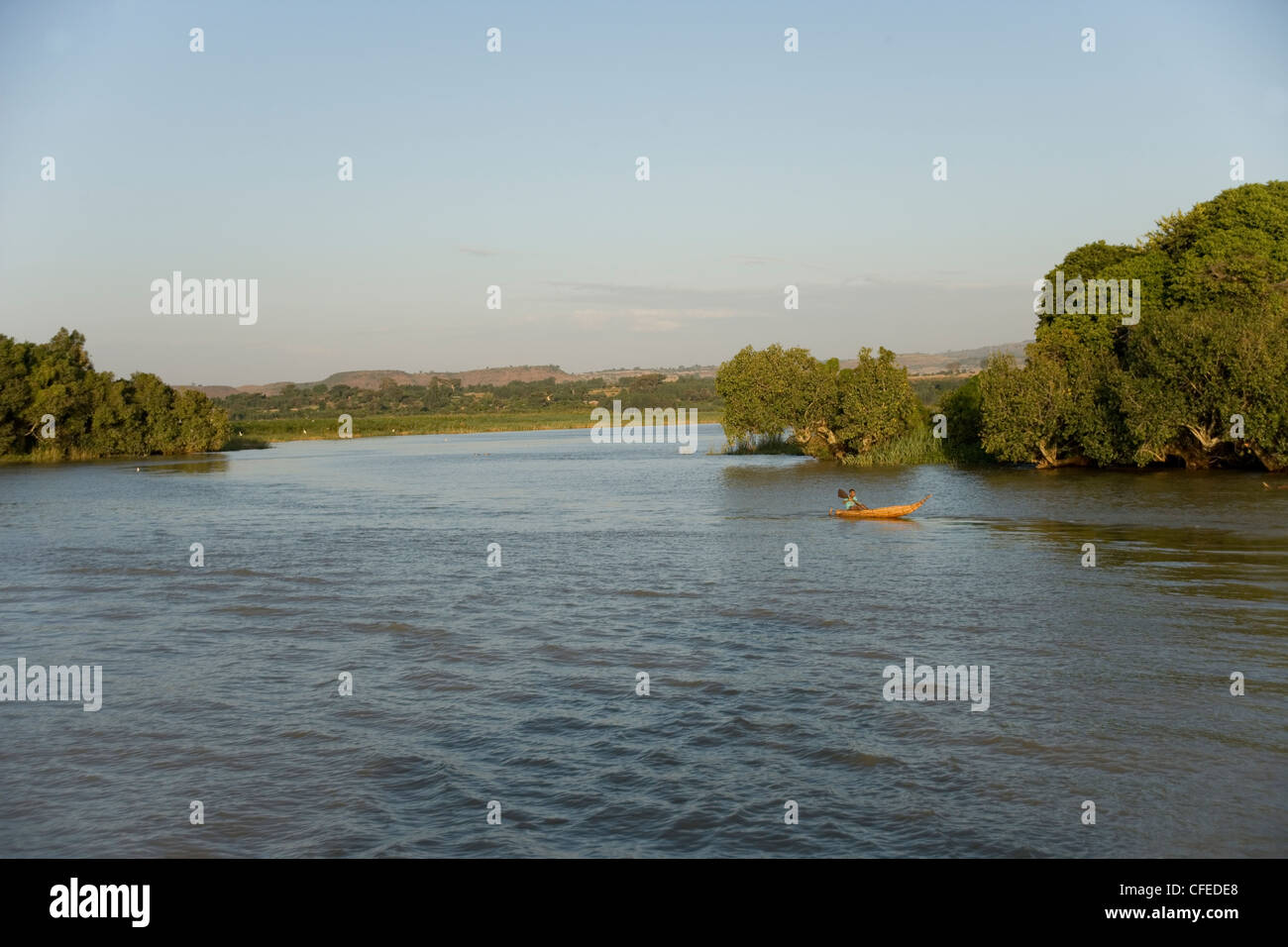 The source of the Blue Nile wher it leaves Lake Tana near Bahir Dar in ...