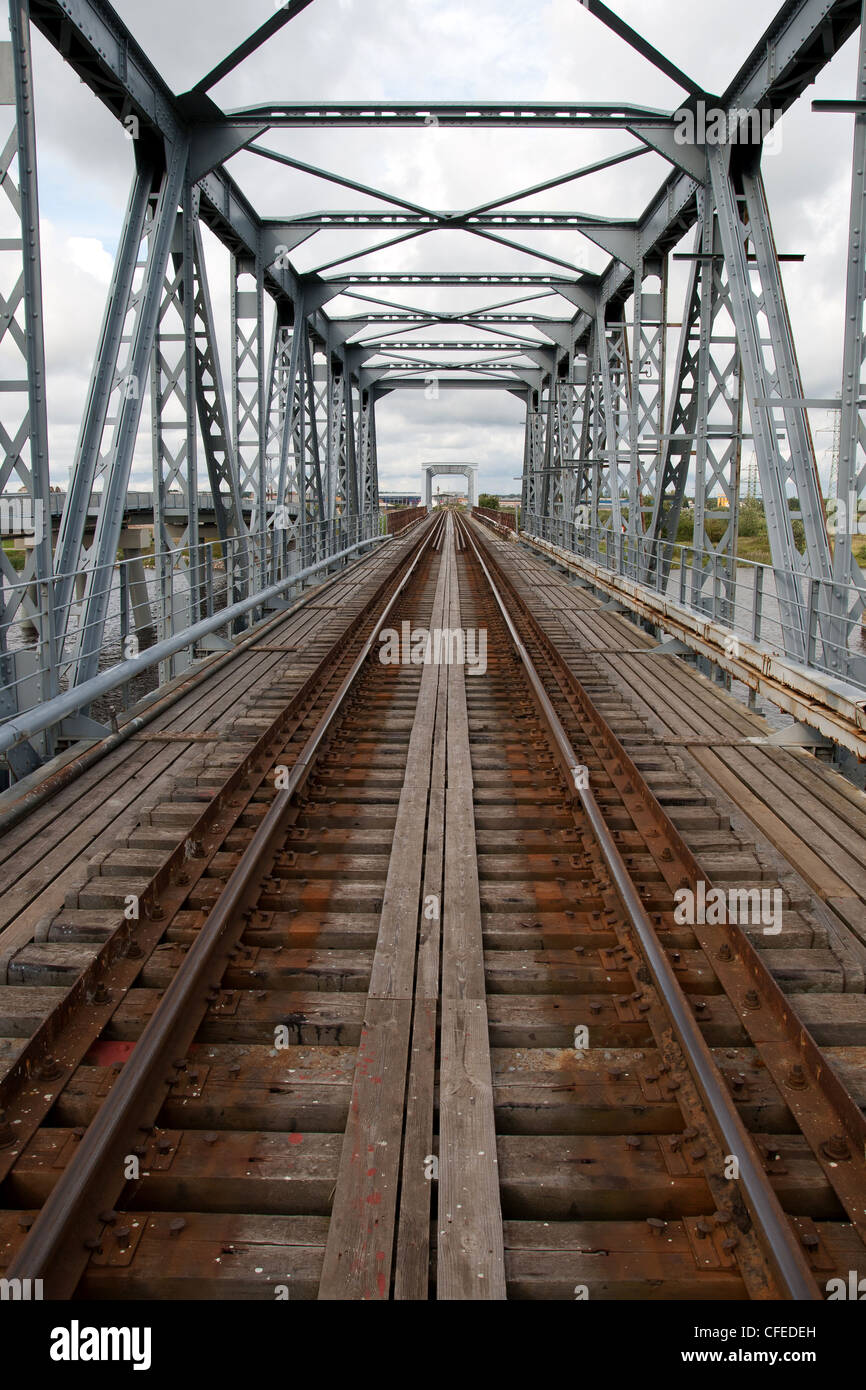 old metal railway bridge and rails Stock Photo - Alamy