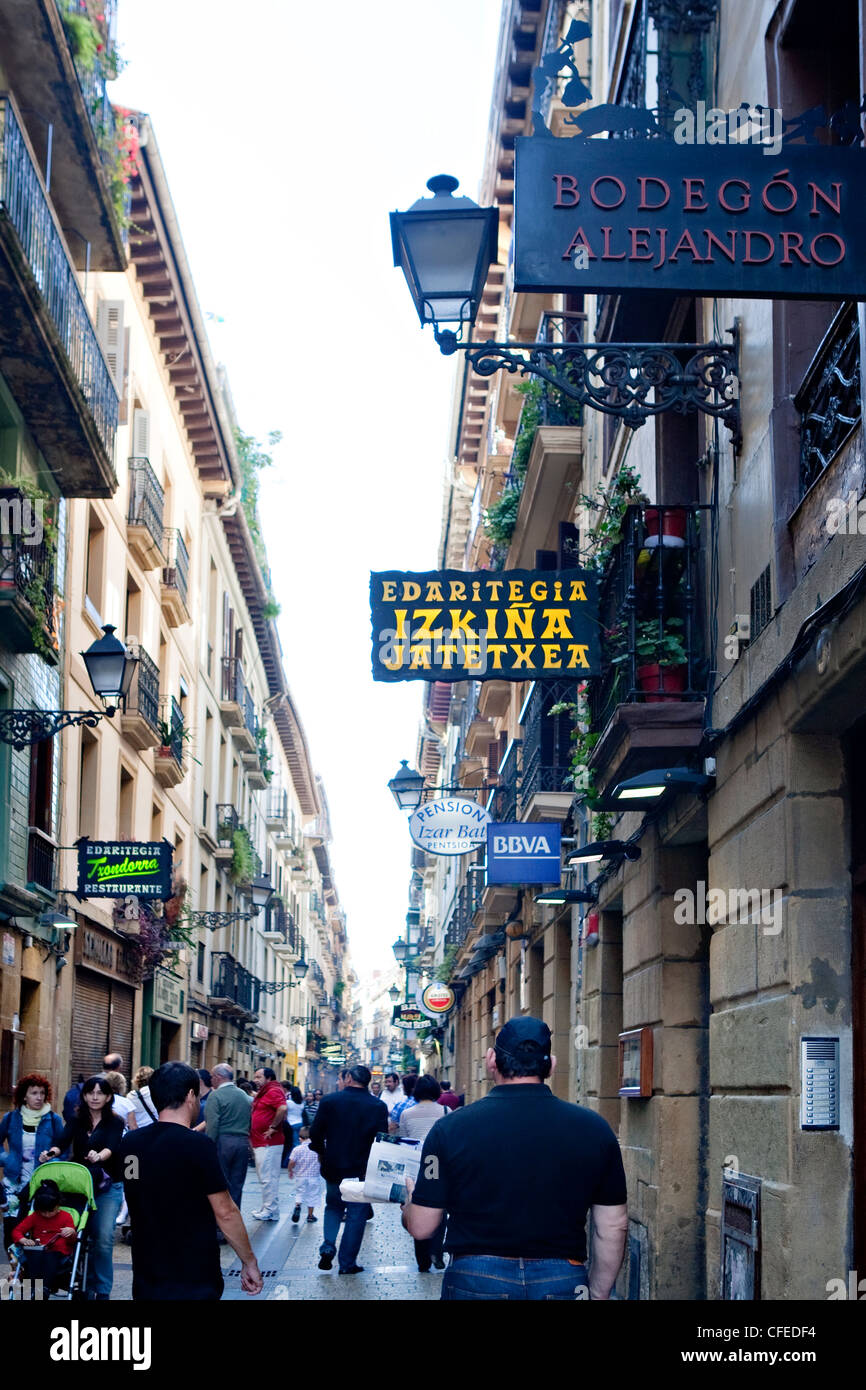 Street in Old Town, Donostia San Sebastian, Basque, Spain Stock Photo ...