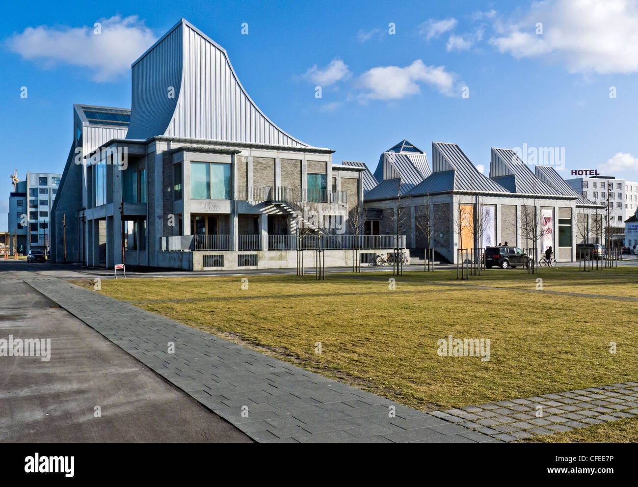 View from the west of the Utzon Center by Aalborg harbour Denmark Stock ...
