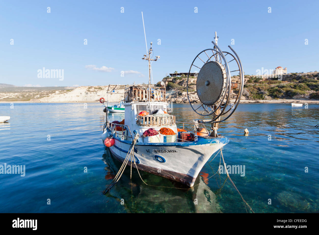 Typical fishing boat at Agios Georgios marina Stock Photo - Alamy