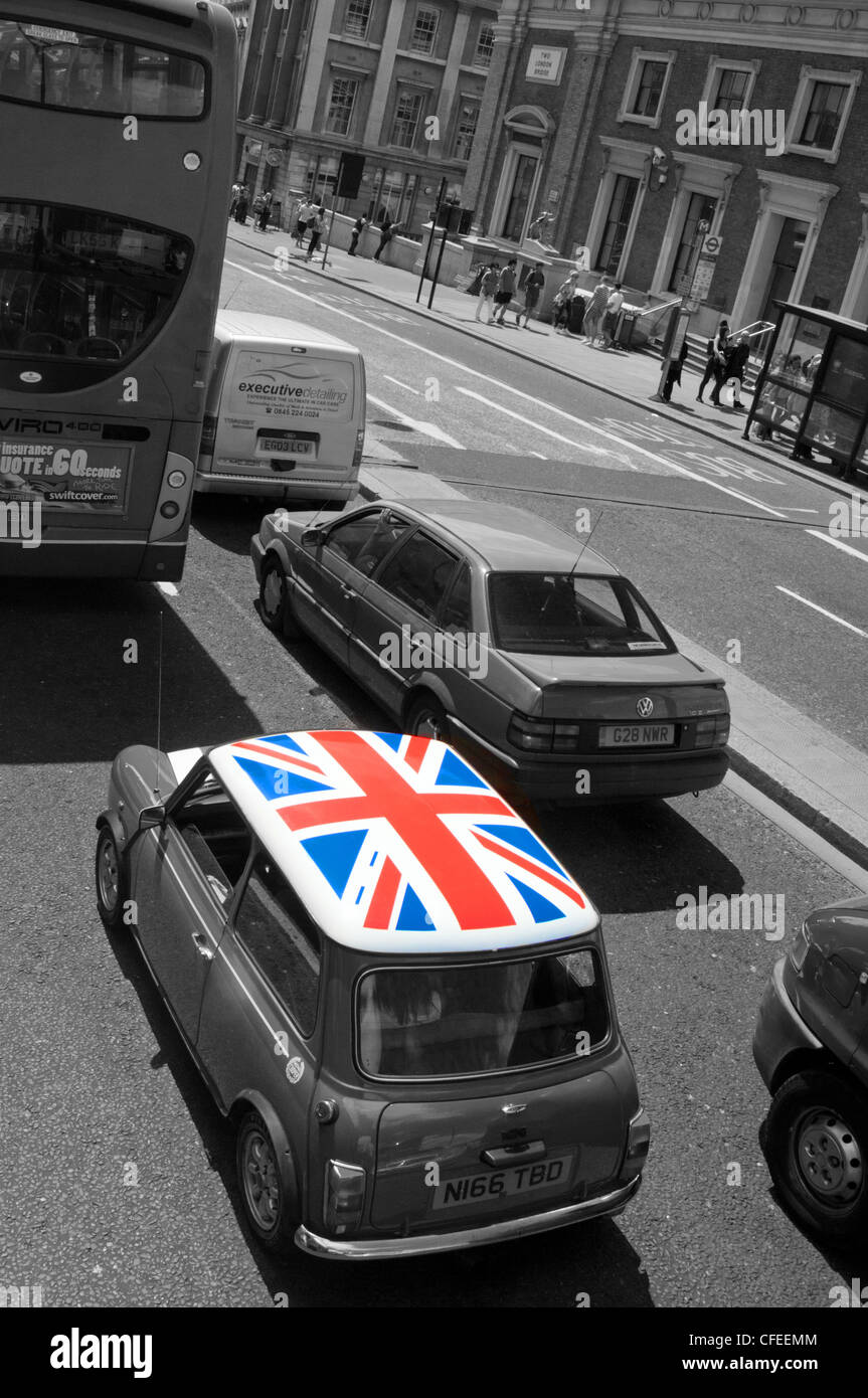Mini cooper car with an Union Jack roof, London Stock Photo - Alamy