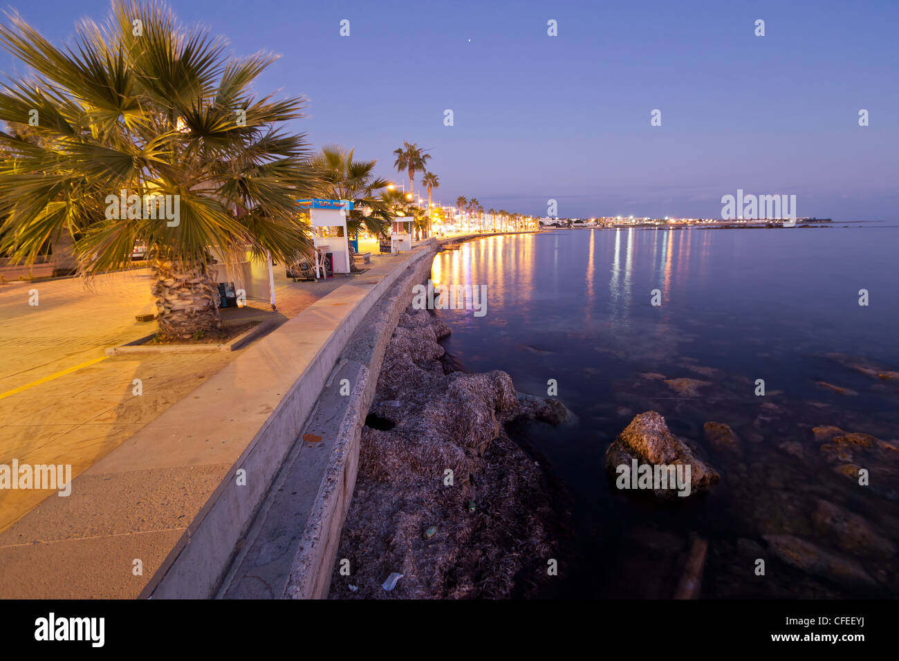 Paphos coastline at night Stock Photo - Alamy