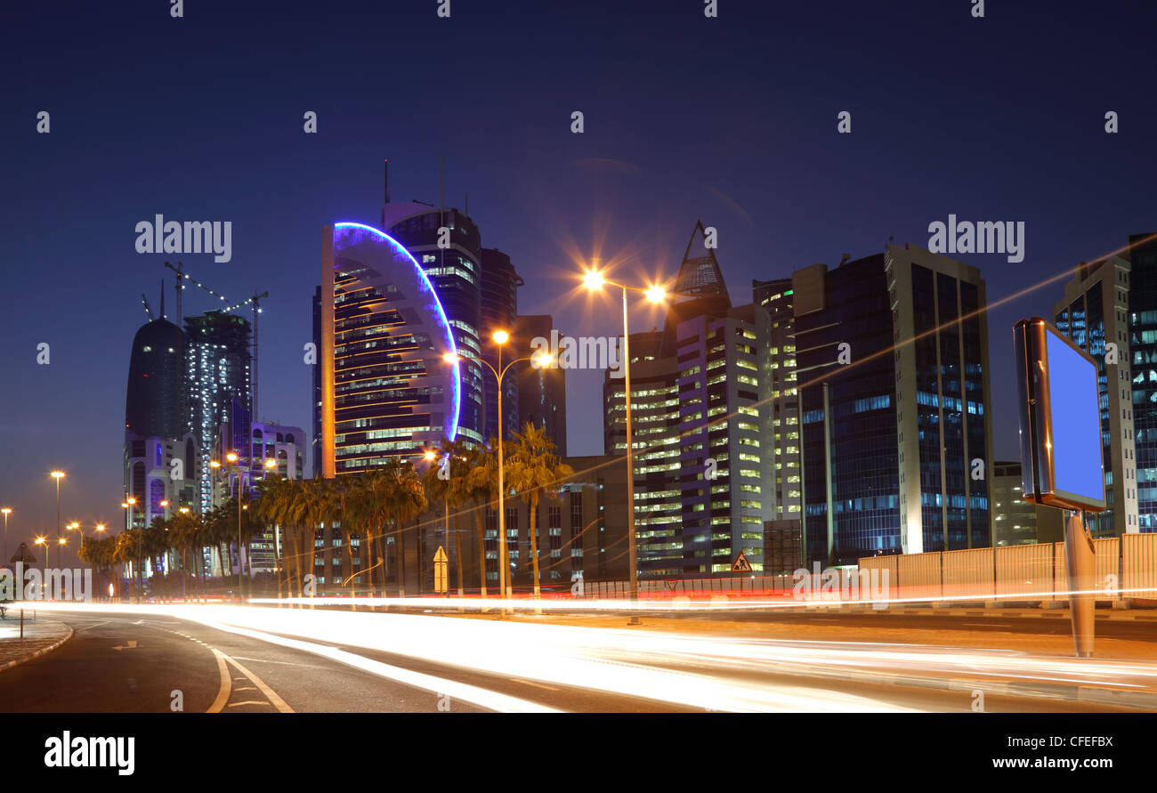 Street in Doha downtown at night, Qatar Stock Photo - Alamy