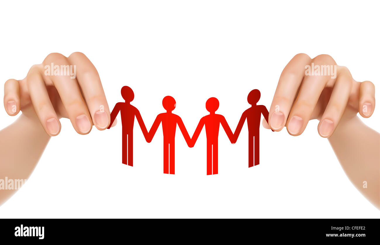 Female hands holding paper people Stock Photo - Alamy