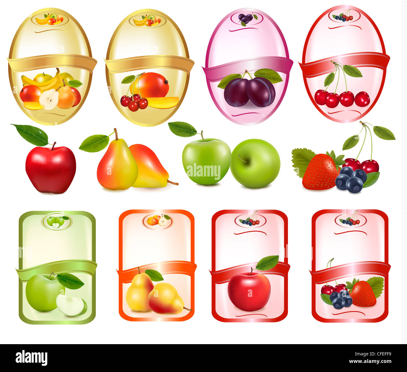 Set of labels with berries and fruit Stock Photo - Alamy