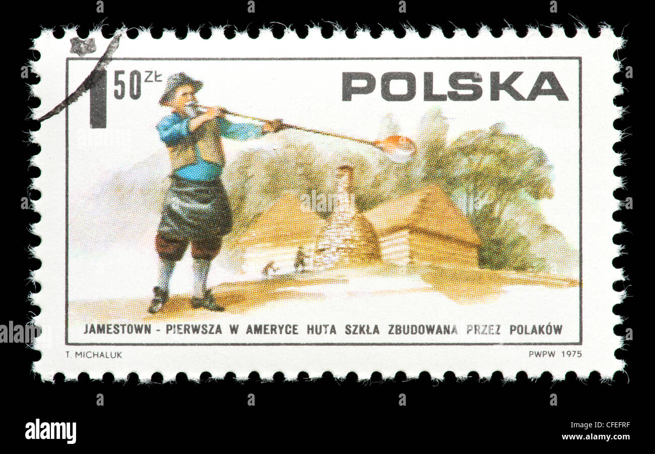 Postage stamp from Poland depicting a Polish glassblower at the ...
