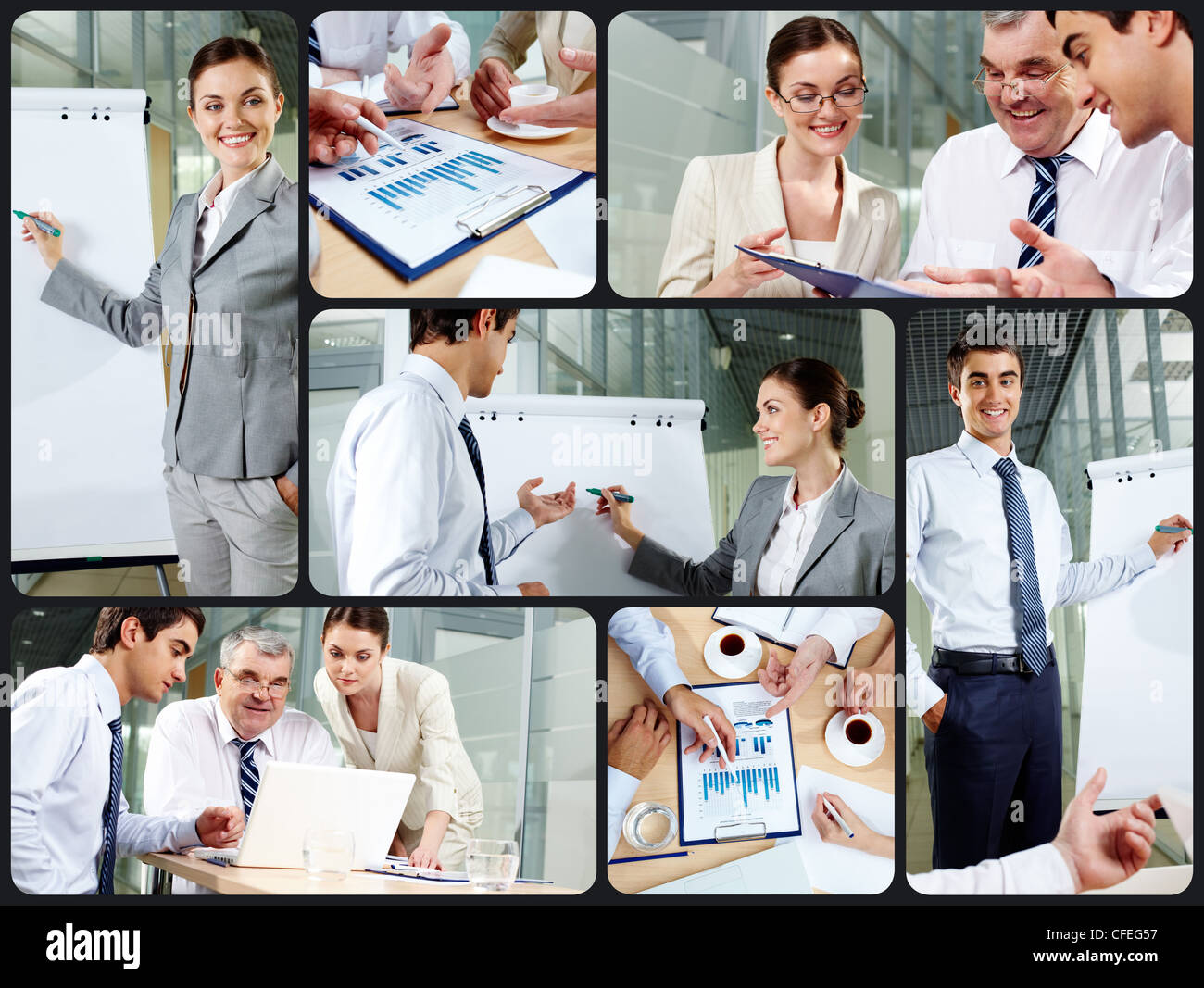 Collage of business partners at work Stock Photo - Alamy