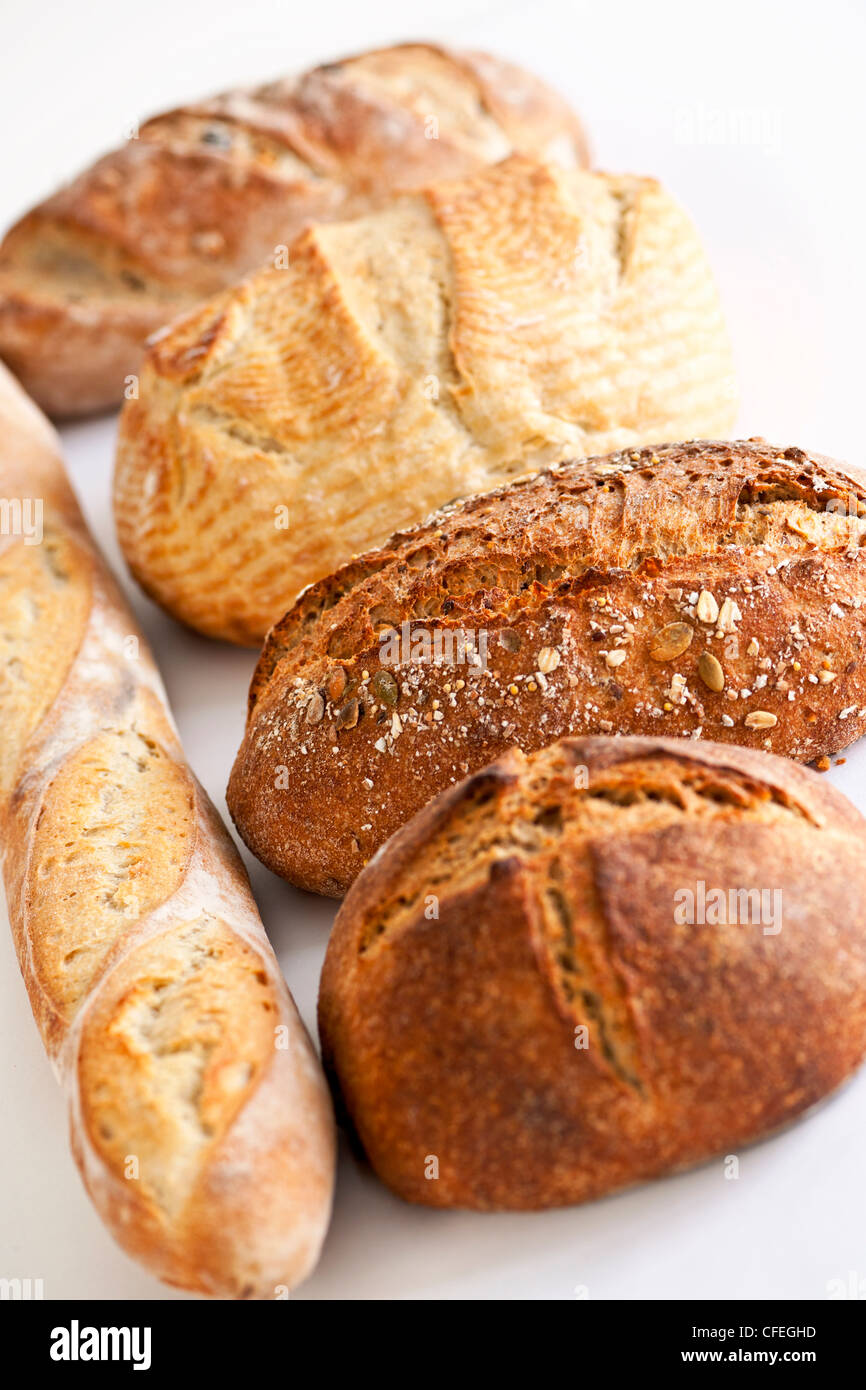Assorted kinds of fresh baked bread in a row Stock Photo - Alamy