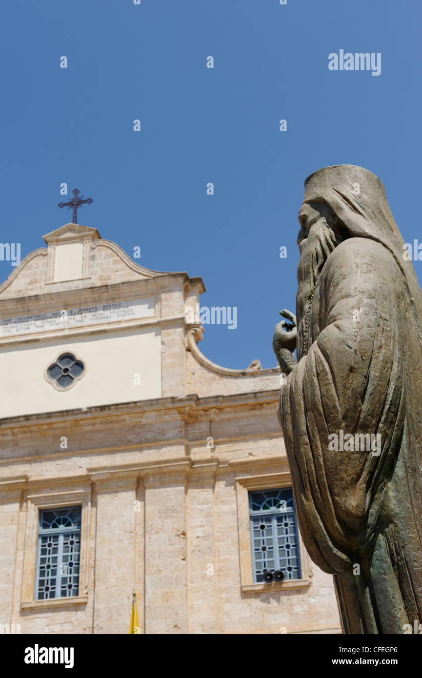 Statue of an Greek Orthodox priest in front of the Orthodox Cathedral ...