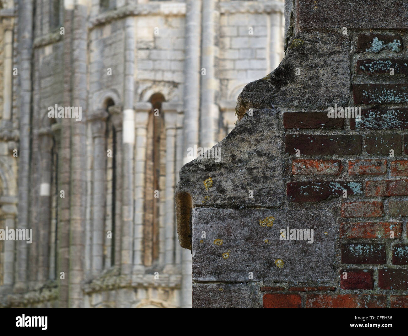 Brick buttress with cathedral in background Stock Photo - Alamy