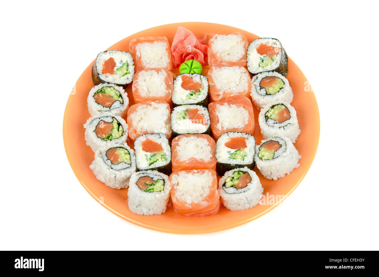 Closeup japanese sushi set at plate on a white Stock Photo - Alamy