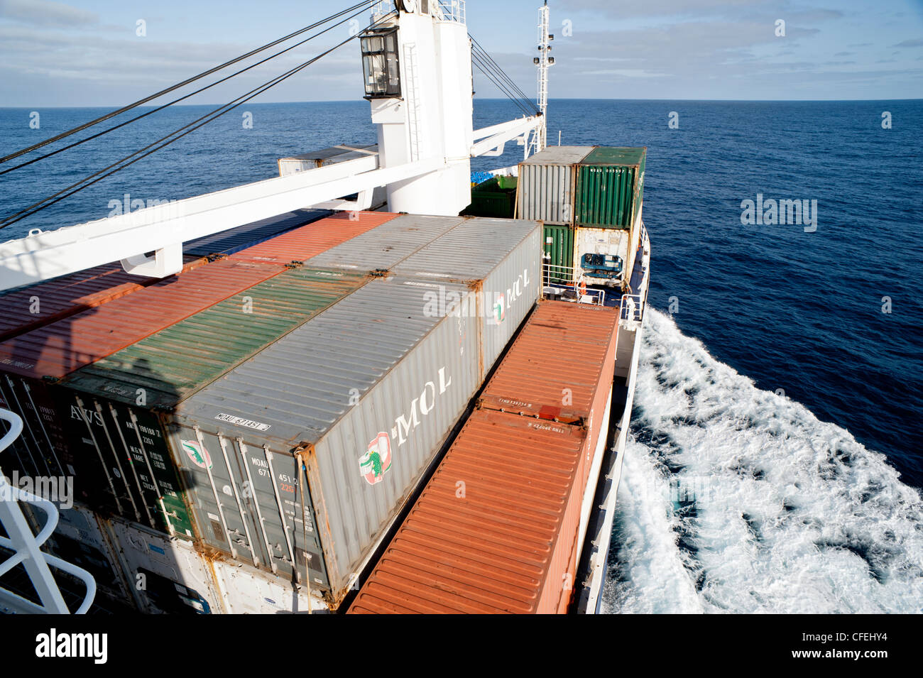 Container Cargo on a ship, the RMS St Helena traveling from St Helena ...