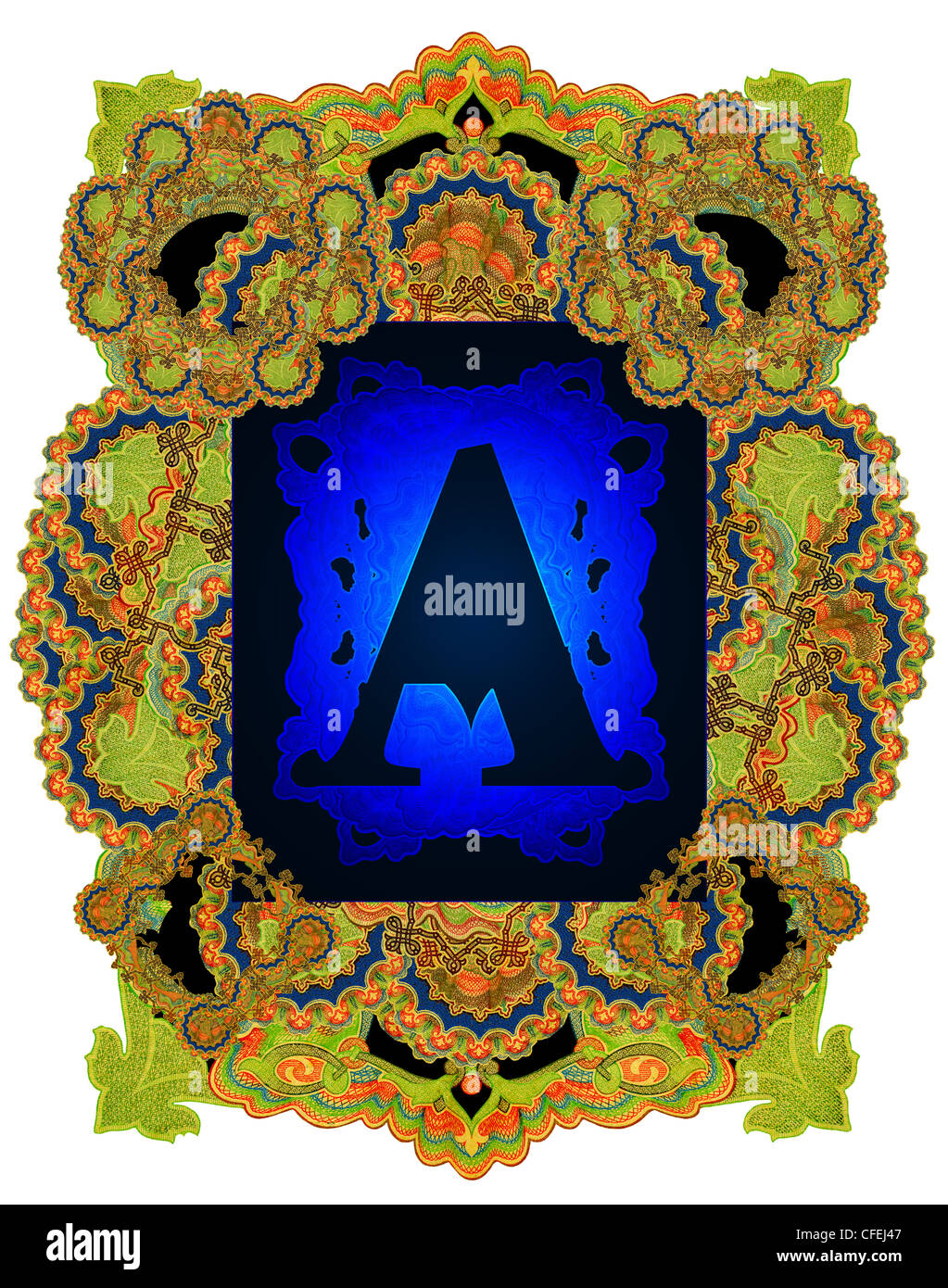 Vintage initials letter A, after a old commercial paper of the Russian ...