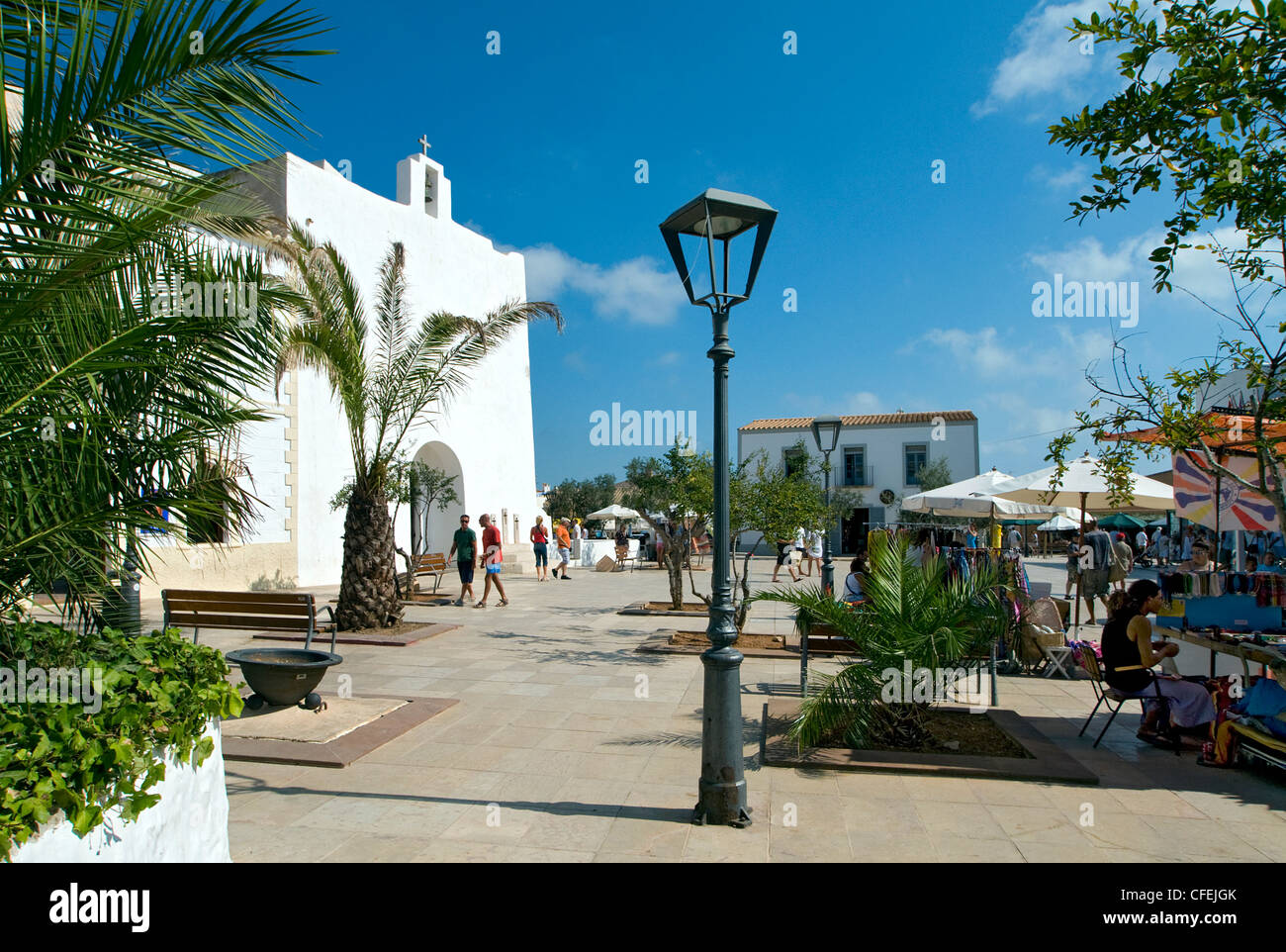Church main square San Francisco Formentera Balearics Spain Stock Photo ...