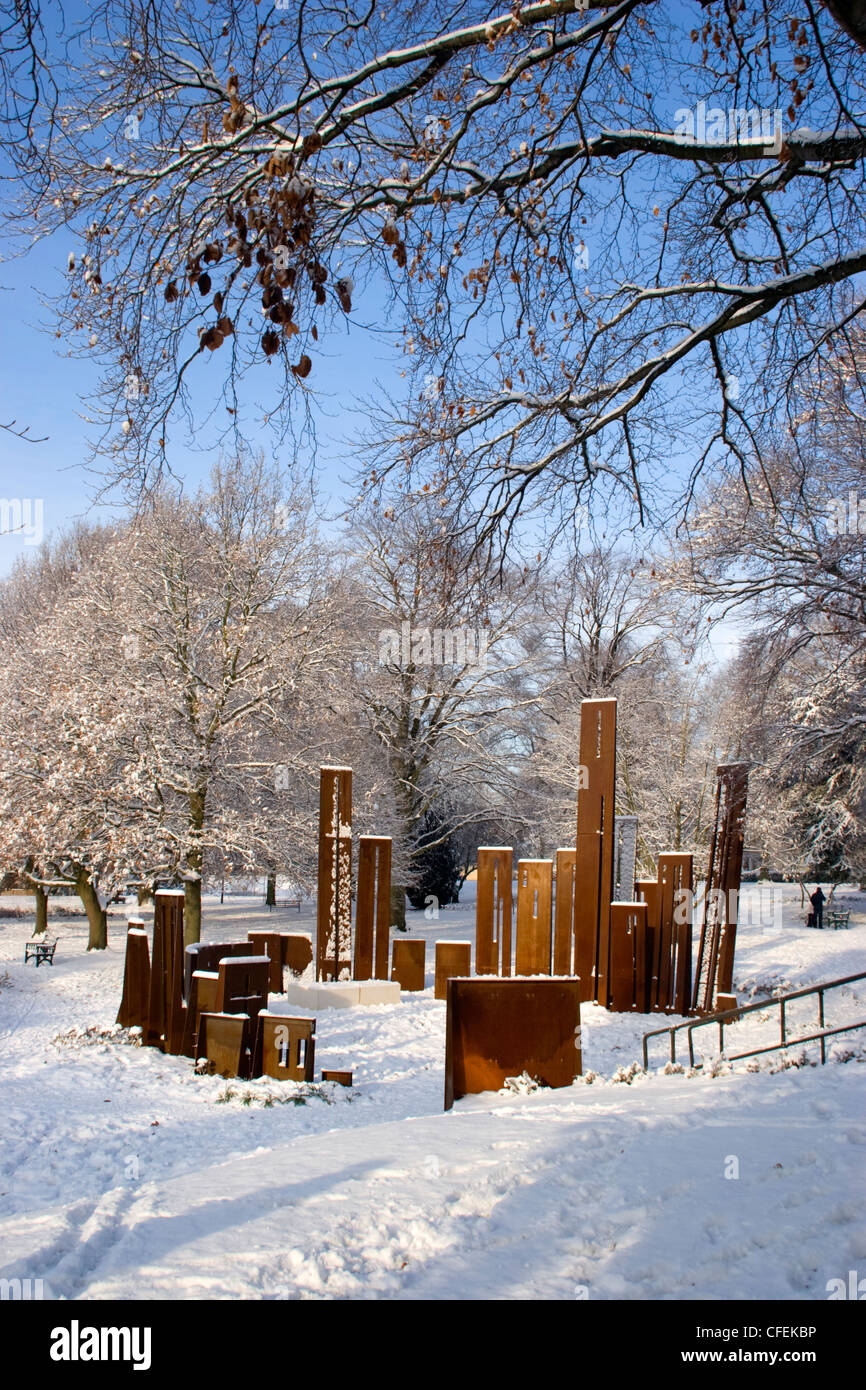 Snow on Worcestershire Regiment War Memorial Worcester England UK Stock ...