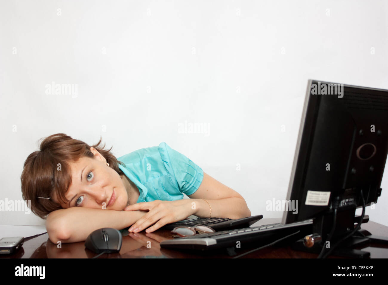 Girl with a computer Stock Photo - Alamy