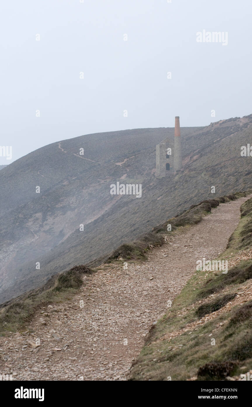 Cornwall tin/copper mine building, red brick and stone construction ...