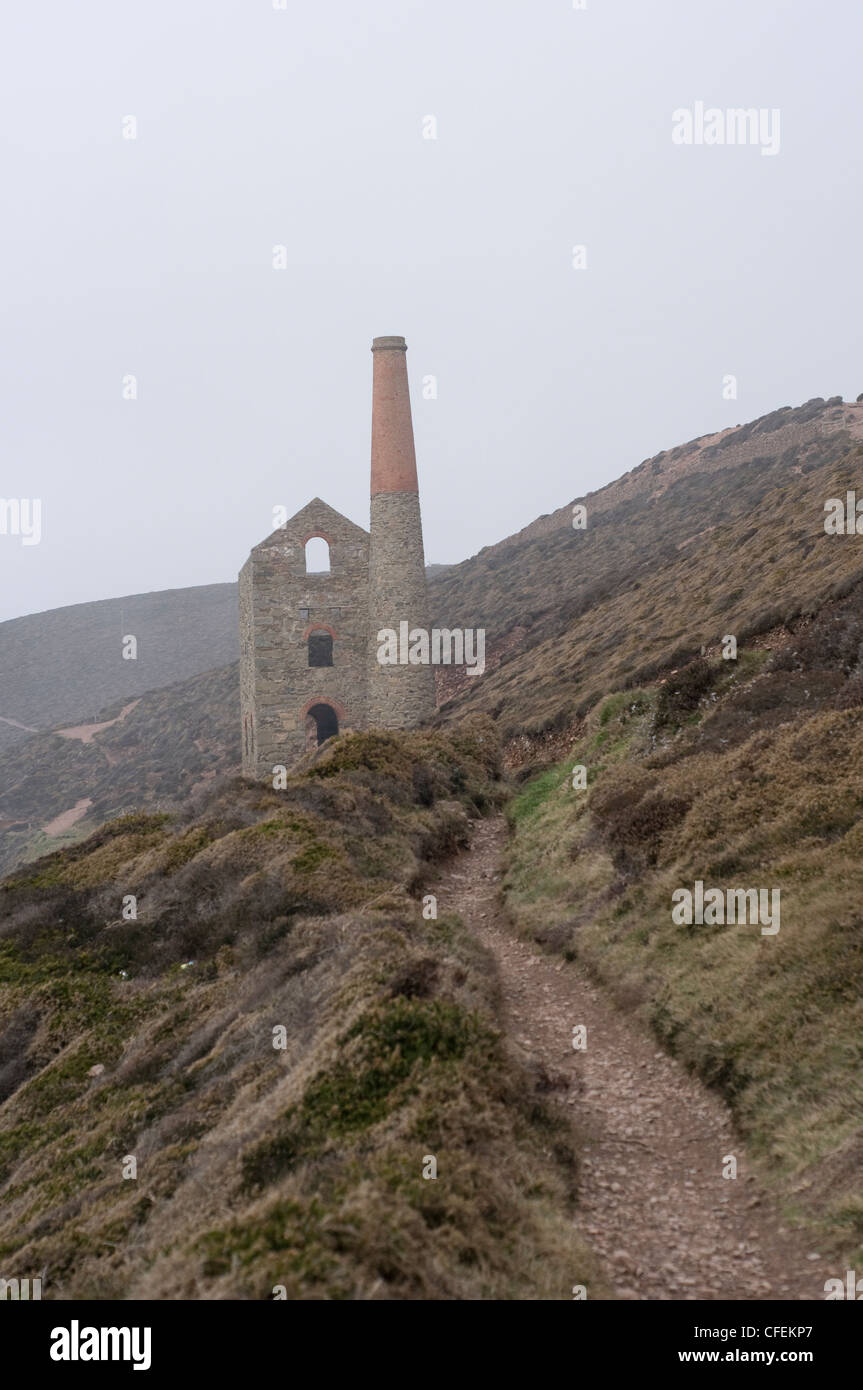 Cornwall tin/copper mine building, red brick and stone construction ...