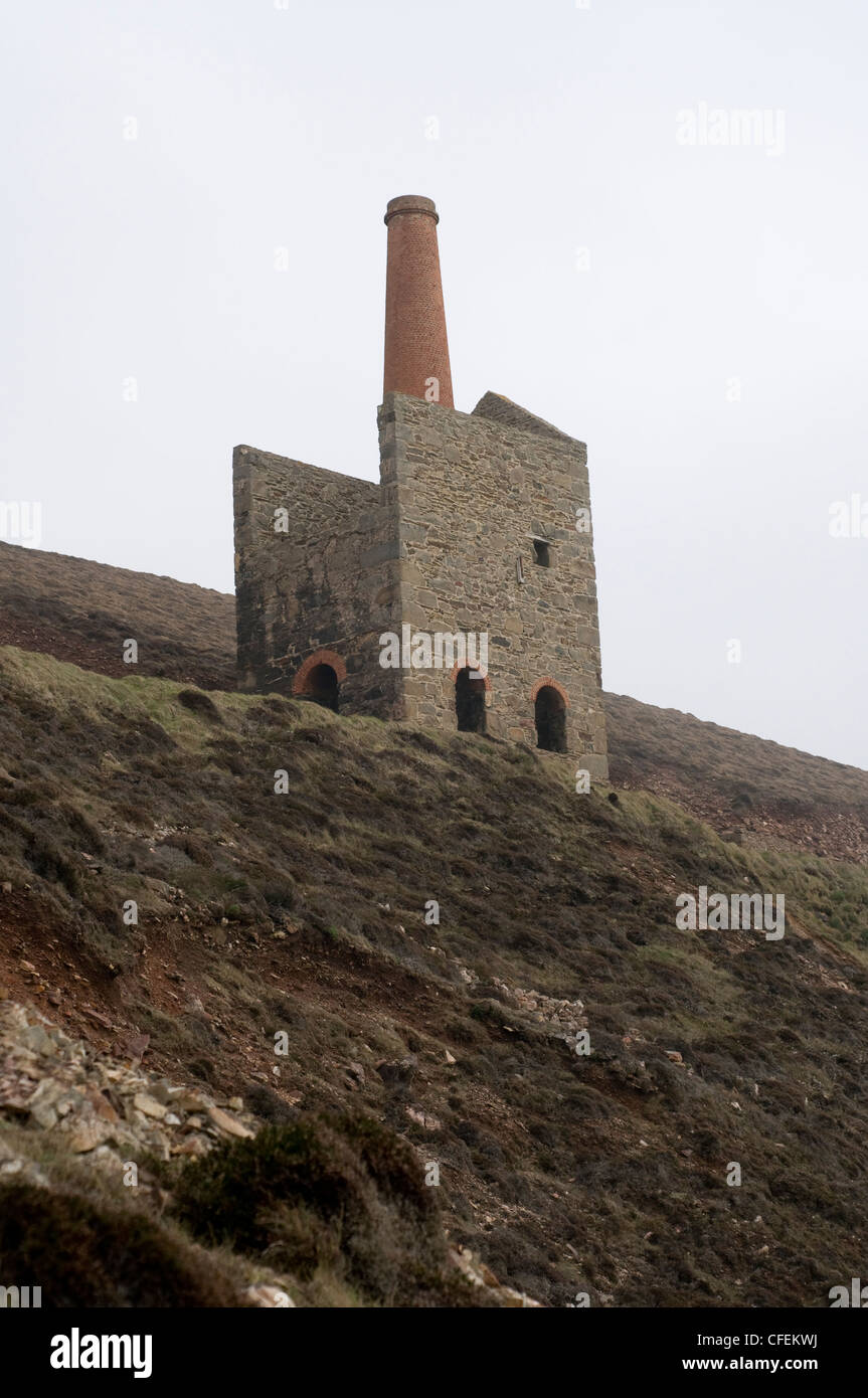 Cornwall tin/copper mine building, red brick and stone construction ...