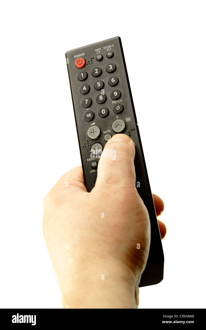 Hand with remote control isolated over the white background Stock Photo ...