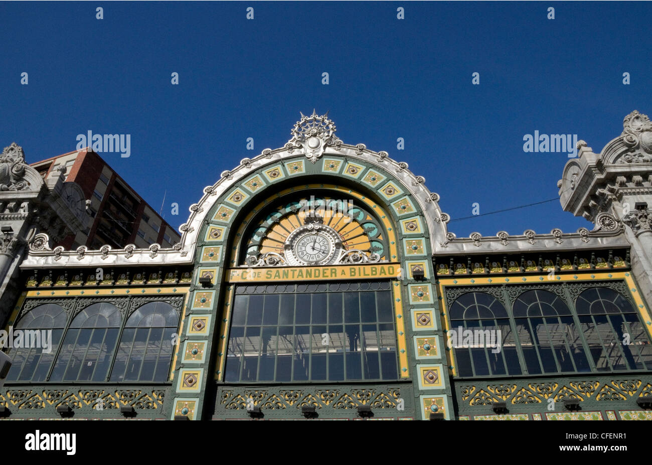 Colourful facade of the rail station in Bilbao Spain Stock Photo - Alamy