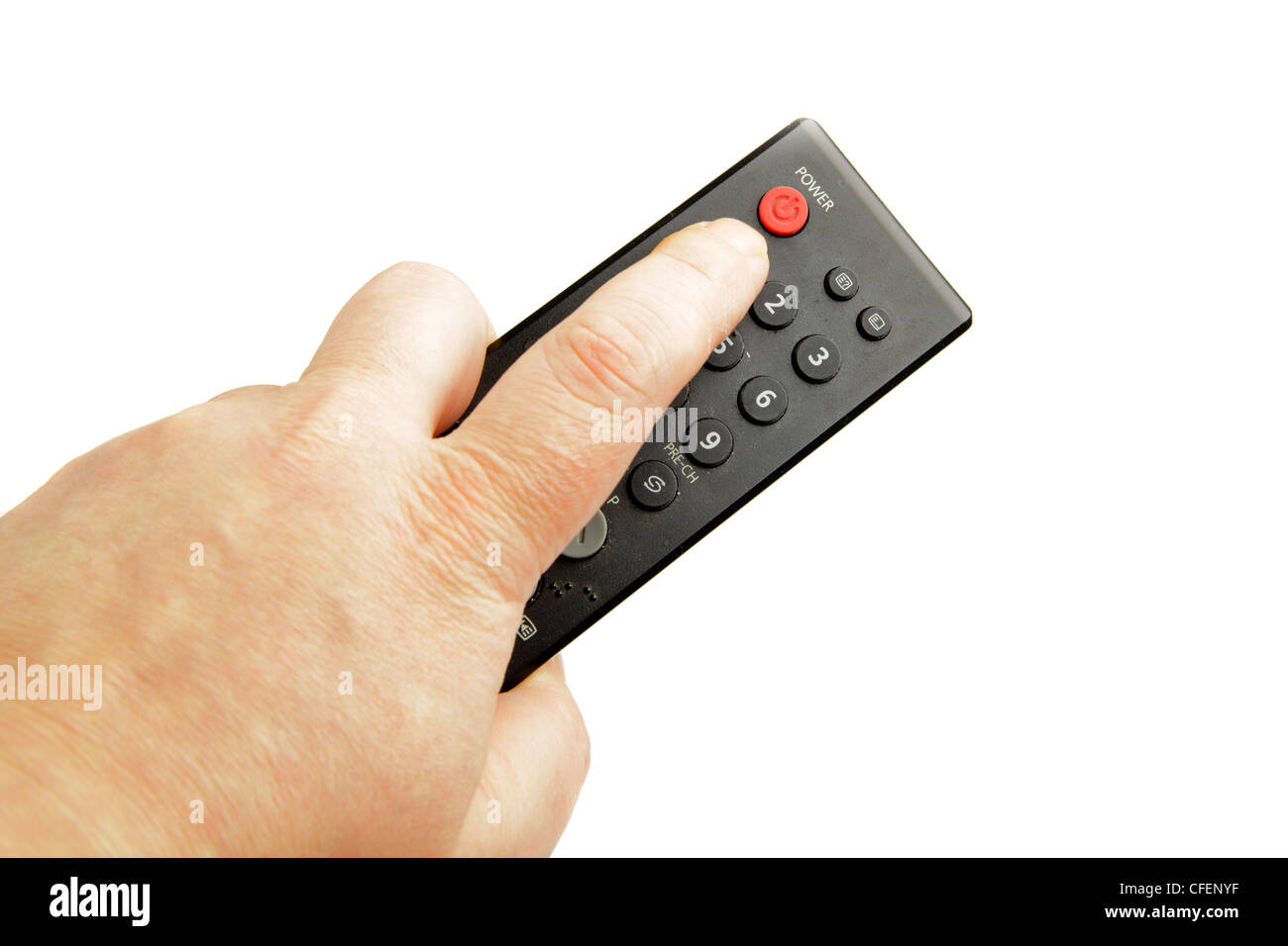 Hand with remote control isolated over the white background Stock Photo ...