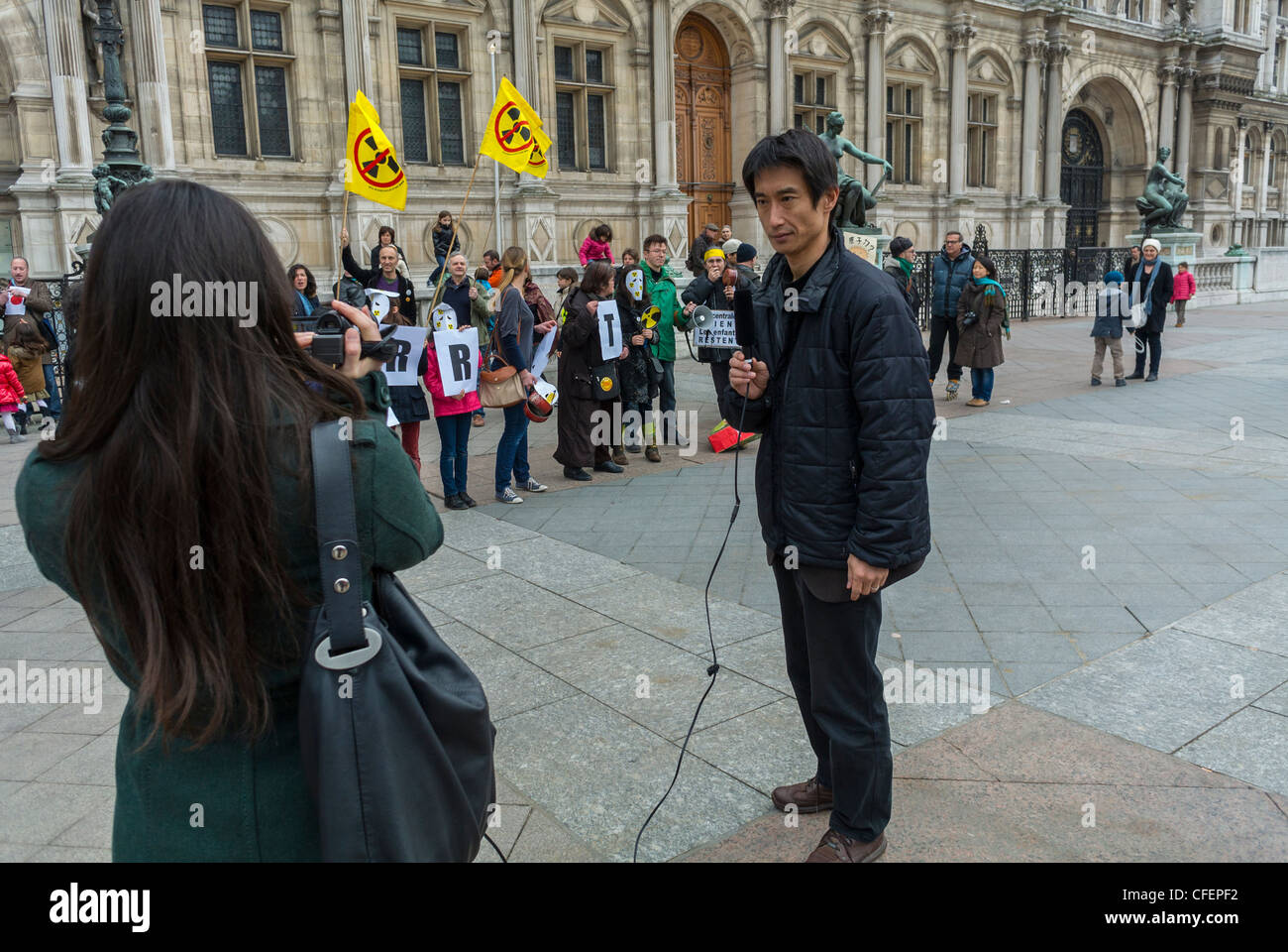 Paris, France, Japanese Journalists Working at Anti Nuclear Power ...