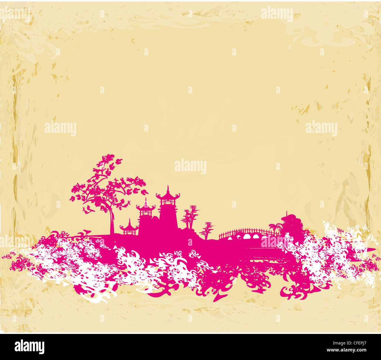 old paper with Asian Landscape Stock Photo - Alamy